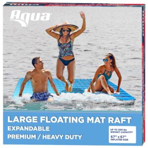 aqua ultimate floating water mat – heavy duty floating island pad with expandable zippers – navy/white stripe