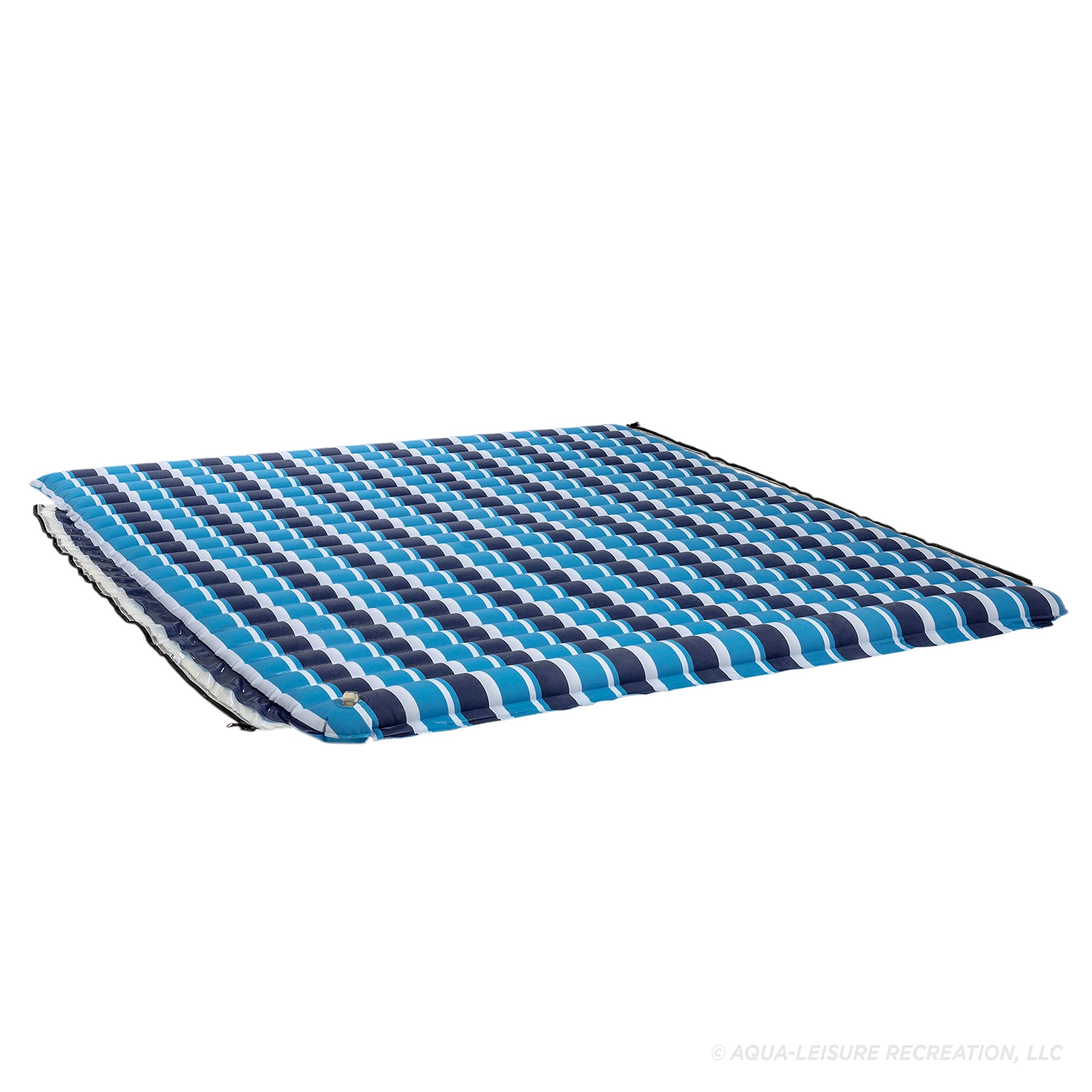 Aqua Ultimate Floating Water Mat – Heavy Duty Floating Island Pad with Expandable Zippers – Navy/White Stripe