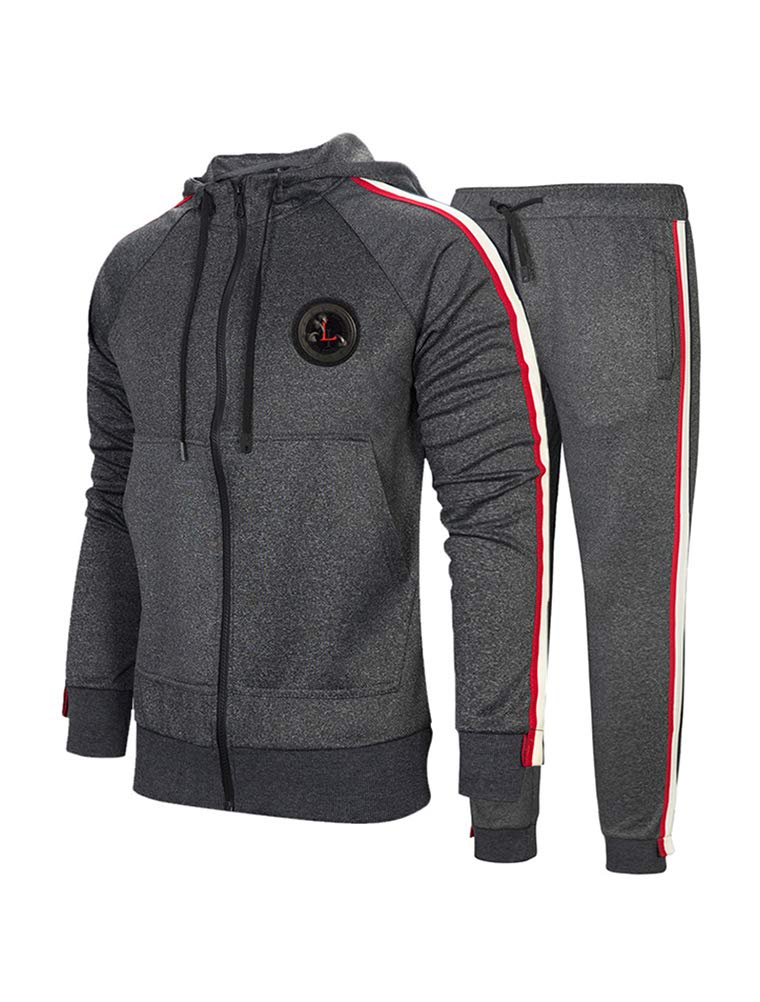 PASOK Men's Casual Tracksuit Set Long Sleeve Full-Zip Running Jogging Athletic Sweat Suits (XL, Style 2 Dark Gray)