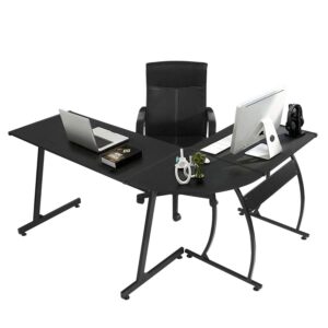 Gatesea L-Shaped Desk Corner Table Computer Desk Laptop Study Writing Table Workstation for Home Office (Black)