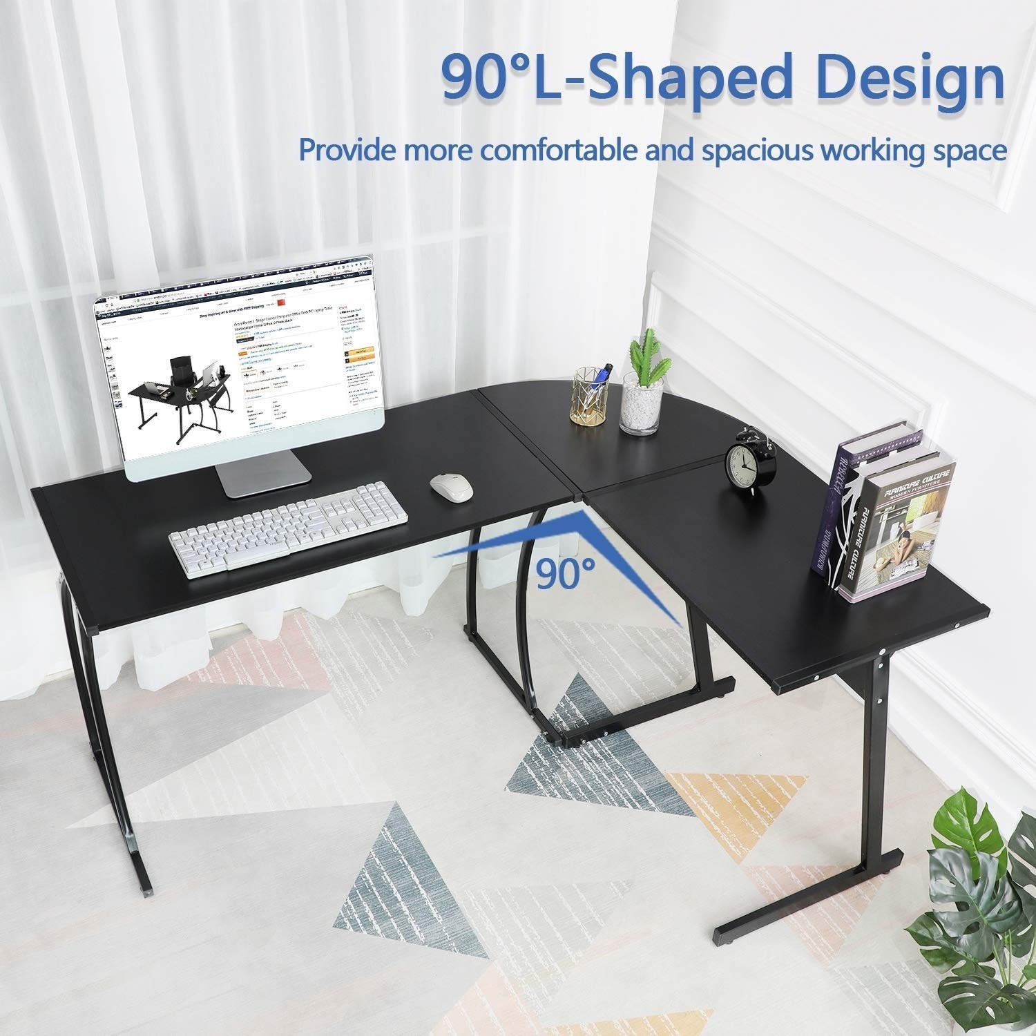 Gatesea L-Shaped Desk Corner Table Computer Desk Laptop Study Writing Table Workstation for Home Office (Black)