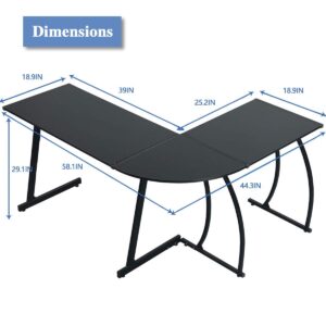 Gatesea L-Shaped Desk Corner Table Computer Desk Laptop Study Writing Table Workstation for Home Office (Black)