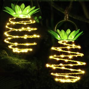 jsot 2 pack solar lanterns outdoor waterproof, 60leds hanging pineapple decorative lights for backyard, porch, patio, table, yard, balcony, plants, teepee, lawn, pathway, warm light.