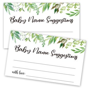 50 baby shower name suggestion cards, greenery name suggestion cards for baby shower, name suggestion game, baby shower games, baby party supplies, 3.5 x 2 inches