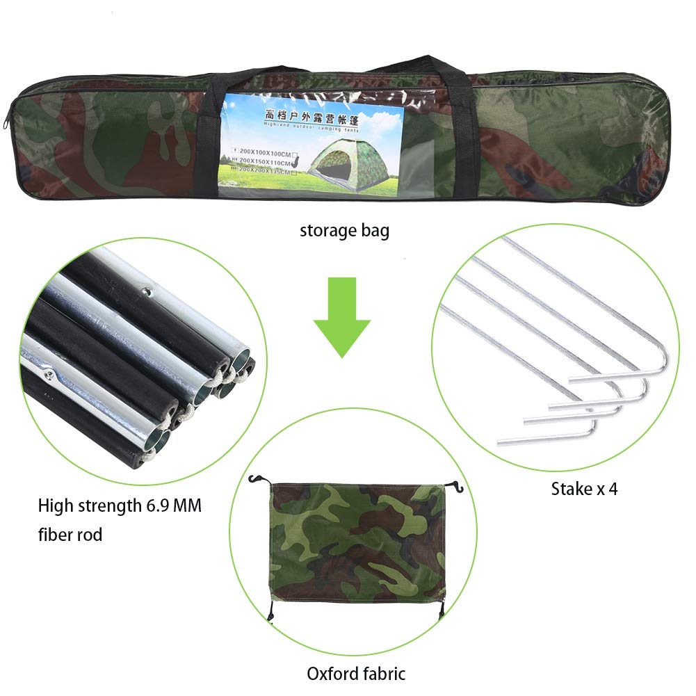 Outdoor Tent, 2 Persons 40 UV Protection Tent Waterproof Camouflage Portable Tent for Camping Hiking and Spare Parts