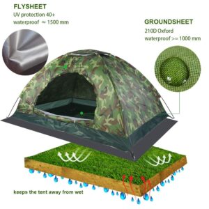 Outdoor Tent, 2 Persons 40 UV Protection Tent Waterproof Camouflage Portable Tent for Camping Hiking and Spare Parts