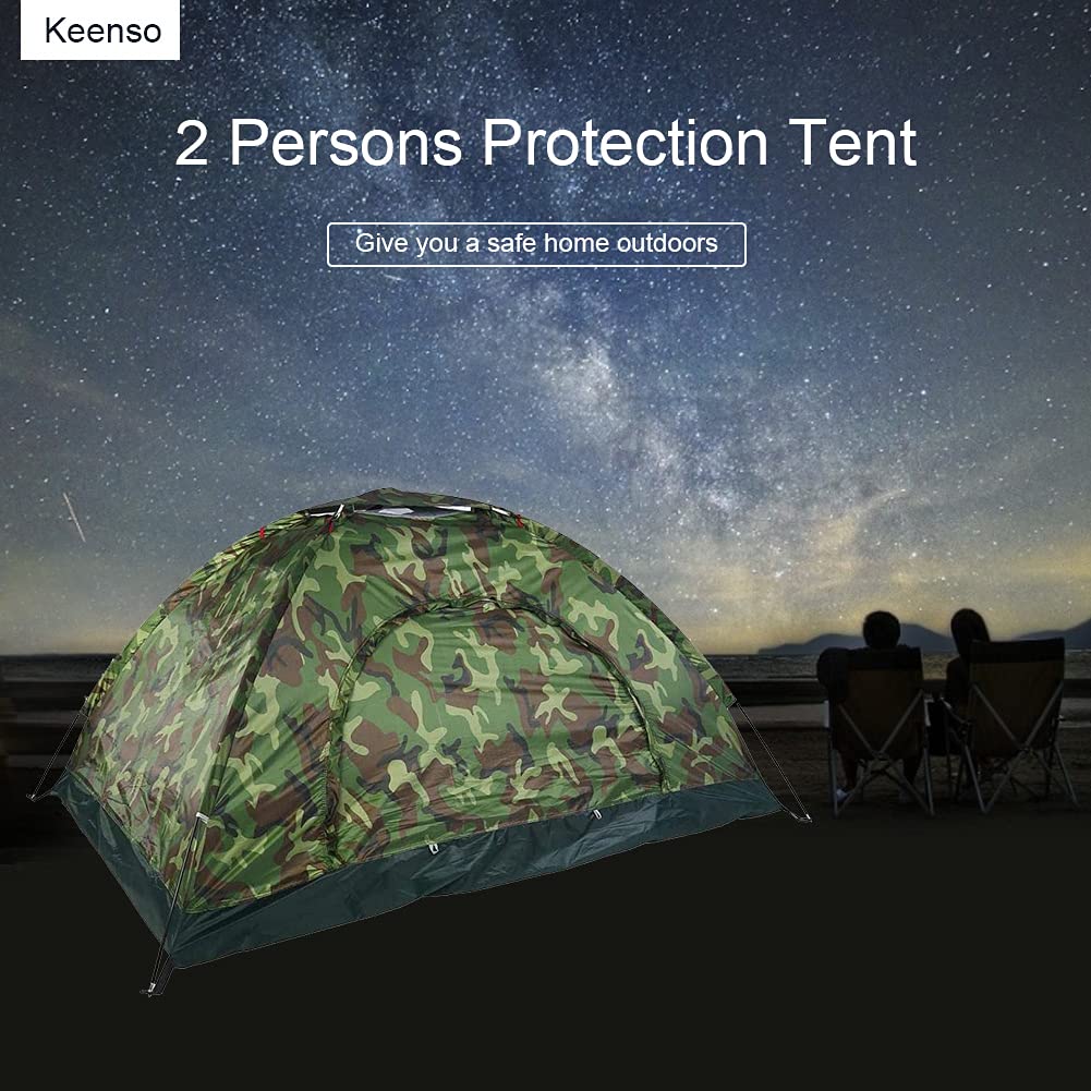 Outdoor Tent, 2 Persons 40 UV Protection Tent Waterproof Camouflage Portable Tent for Camping Hiking and Spare Parts