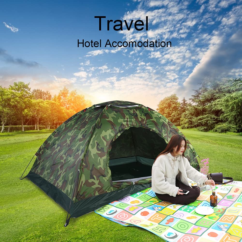 Outdoor Tent, 2 Persons 40 UV Protection Tent Waterproof Camouflage Portable Tent for Camping Hiking and Spare Parts