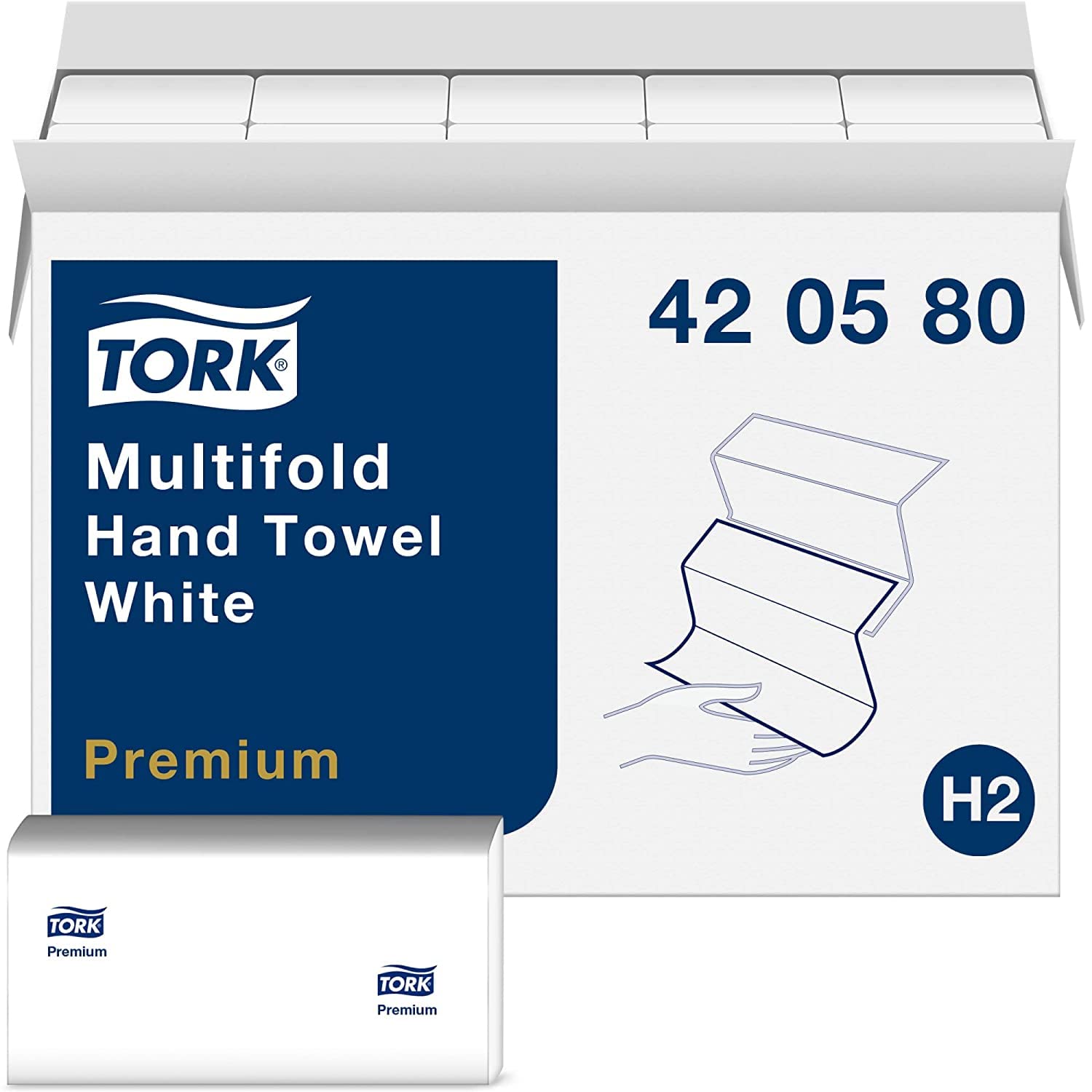 Tork Multifold Hand Towel White, Premium Quality, 250 Towels per Pack, 12 Packs, Fits H2 Towel Dispensers