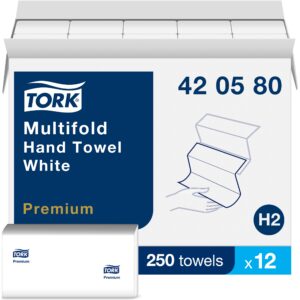 Tork Multifold Hand Towel White, Premium Quality, 250 Towels per Pack, 12 Packs, Fits H2 Towel Dispensers