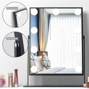 FENCHILIN Hollywood Mirror with Light Lighted Makeup Mirror Vanity Makeup Mirror Smart Touch Control 3 Colors Dimable Light Detachable 10X Magnification 360°Rotation(Black)