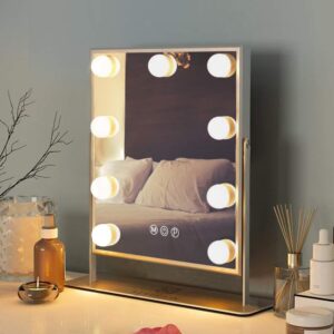 fenchilin vanity mirror with lights lighted makeup mirror makeup vanity mirror smart touch control 3 colors dimmable hollywood mirror with lights 10x magnification 360° rotation white