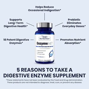 1MD Nutrition EnzymeMD - Digestive Enzymes Supplement - Doctor Formulated | 18 Plant-Based Enzymes - Gas & Bloating Support | 60 Capsules