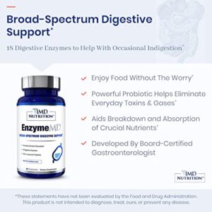 1MD Nutrition EnzymeMD - Digestive Enzymes Supplement - Doctor Formulated | 18 Plant-Based Enzymes - Gas & Bloating Support | 60 Capsules