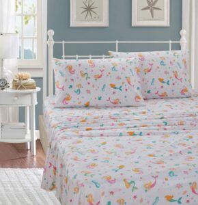 better home style under the sea life mermaid girls/kids/teens 3 piece sheet set with pillowcase flat and fitted sheets set with sea stars and seahorses # pink mermaid (twin)