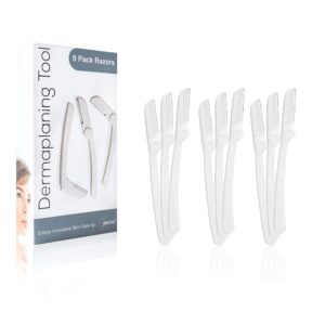 dermaplaning tool (9 count) – easy to use dermaplane razor for face – practical hair remover blade for eyebrows and peach fuzz – facial shaver for women that helps exfoliate and smooth the skin