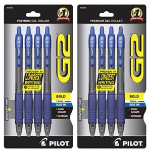 pilot g2 retractable premium gel ink roller ball pens bold point 4-pack blue ink (31084) 2 pack