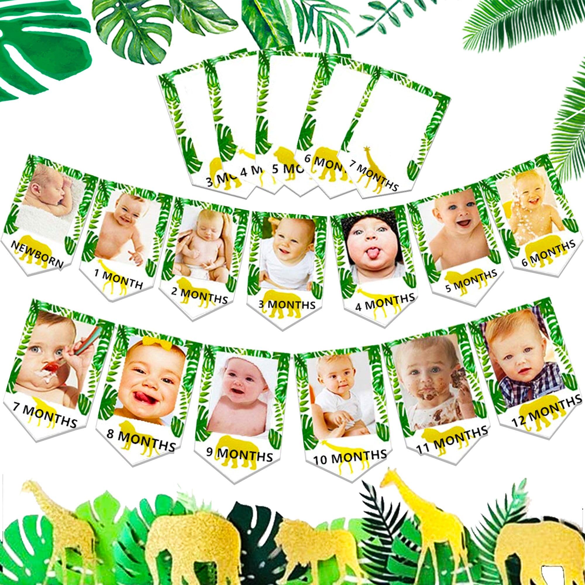 JeVenis Jungle Gold Monthly Photo Banner Wild One Monthly Photo Banner Safari First Birthday Banner Monthly Photo Banner Zoo Jungle Banner