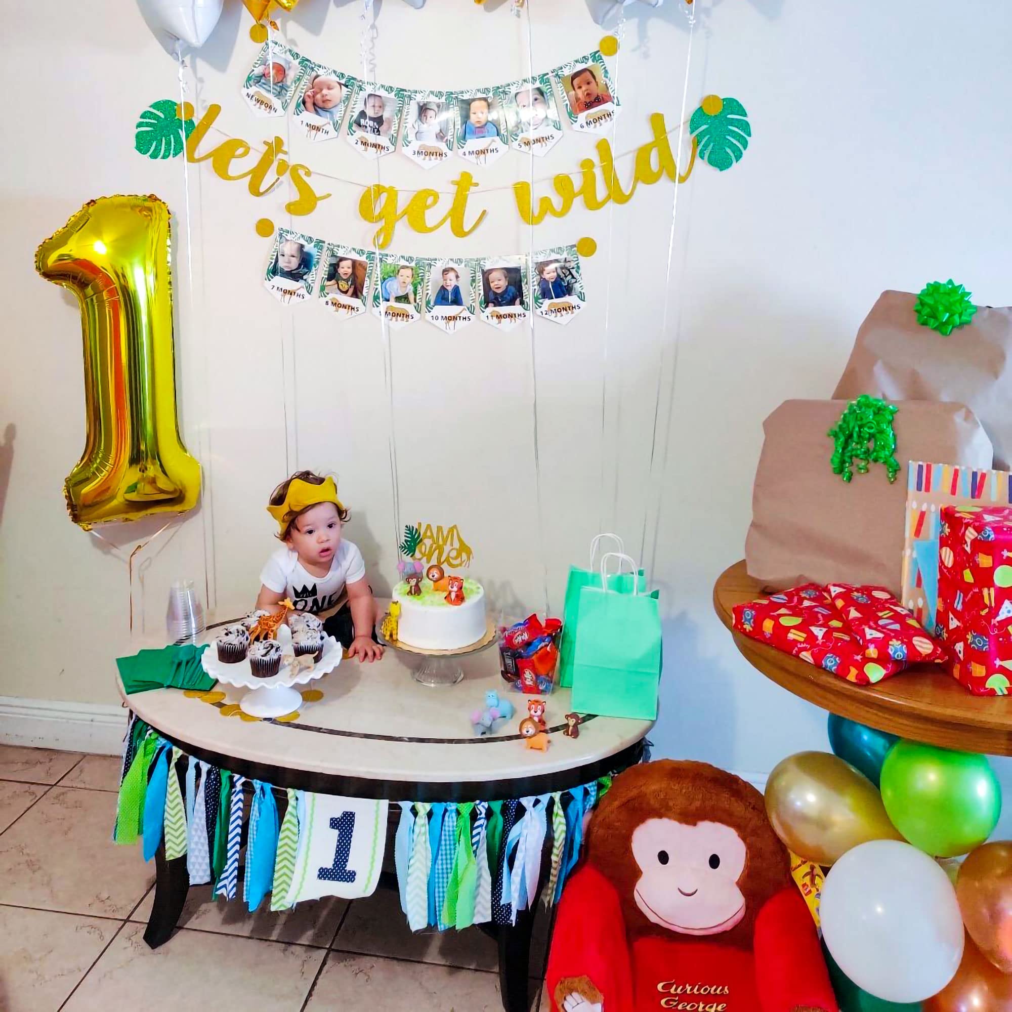 JeVenis Jungle Gold Monthly Photo Banner Wild One Monthly Photo Banner Safari First Birthday Banner Monthly Photo Banner Zoo Jungle Banner