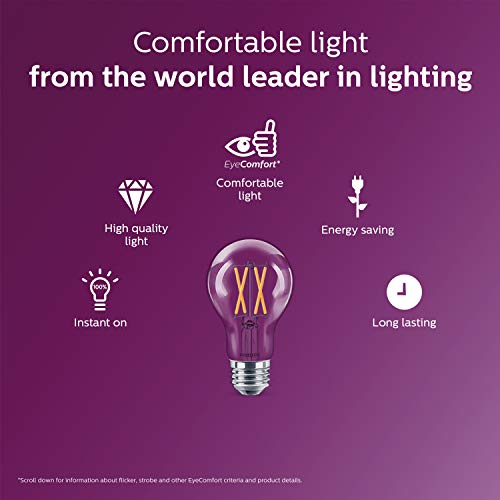 Philips LED Flicker-Free Dimmable Warm Glow Effect A19 Classic Glass Light Bulb, 800 Lumen, 2200-2700K, 8W=60W, E26 Base, Title 20 Certified, 8-Pack