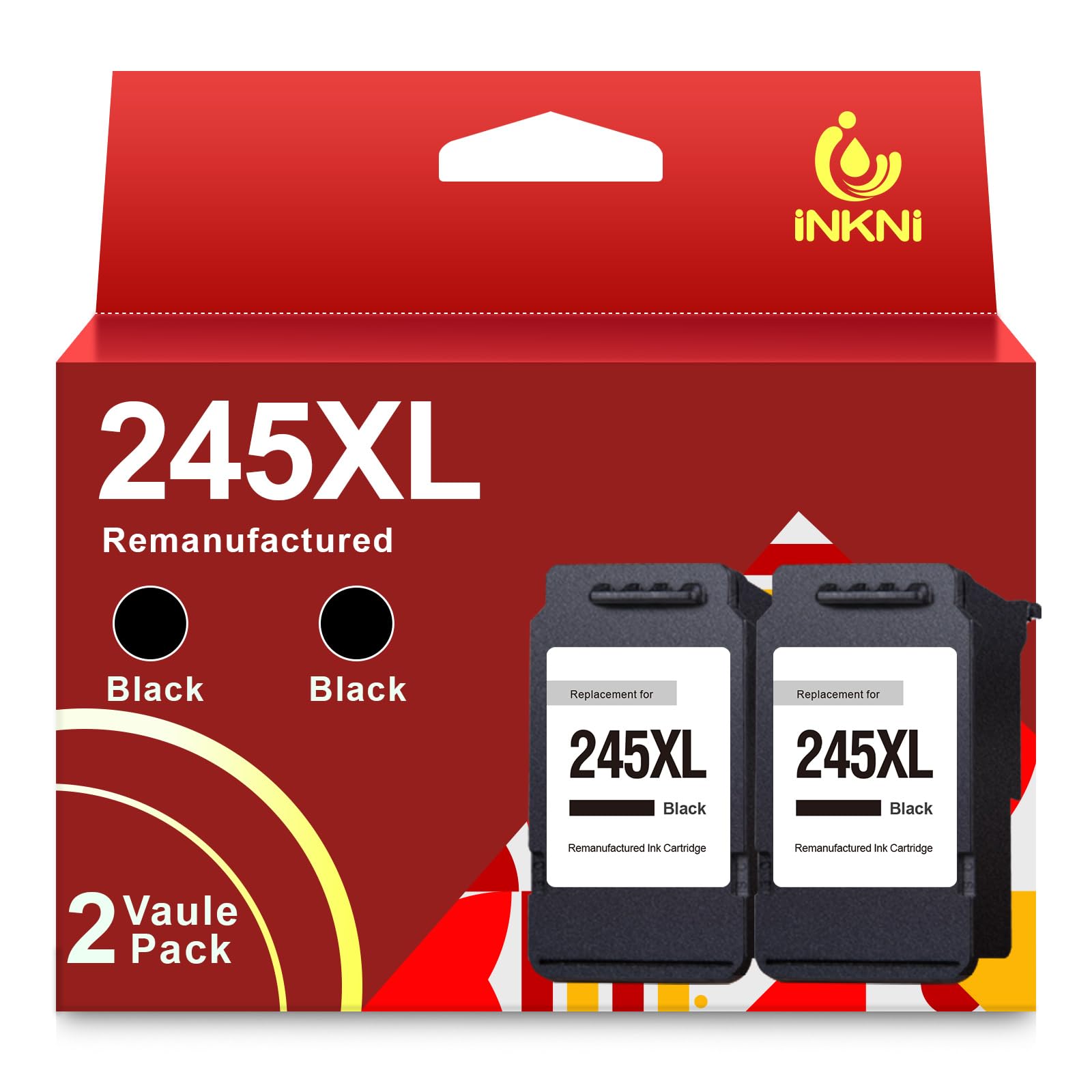 InkNI 245XL Black Ink Cartridge Replacement for Canon PG-245XL 245 Black Ink Cartridge Pixma MX490 MX492 MG2522 TS3100 TS3122 TS3300 TS3322 TS3320 TR4500 TR4520 TR4522 MG2500 Printer (2 Black)