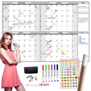 clever clean large dry erase wall calendar - 36" x 52" undated 4-month calendar for home, office, school - reusable jumbo laminated task organizer