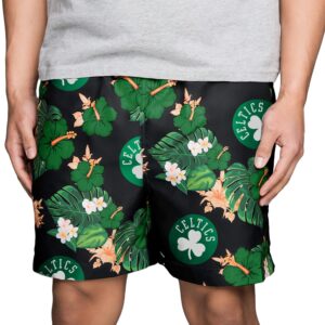 FOCO NBA Boston Celtics Mens Team Logo Floral Hawaiian Swim Suit Trunksteam Logo Floral Hawaiian Swim Suit Trunks, Team Color, L/ 31' - 33'