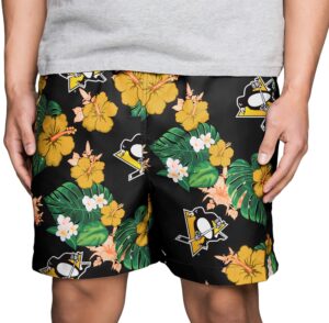 foco nhl pittsburgh penguins mens team logo floral hawaiian swim suit trunksteam logo floral hawaiian swim suit trunks, team color, l/ 31' - 33'