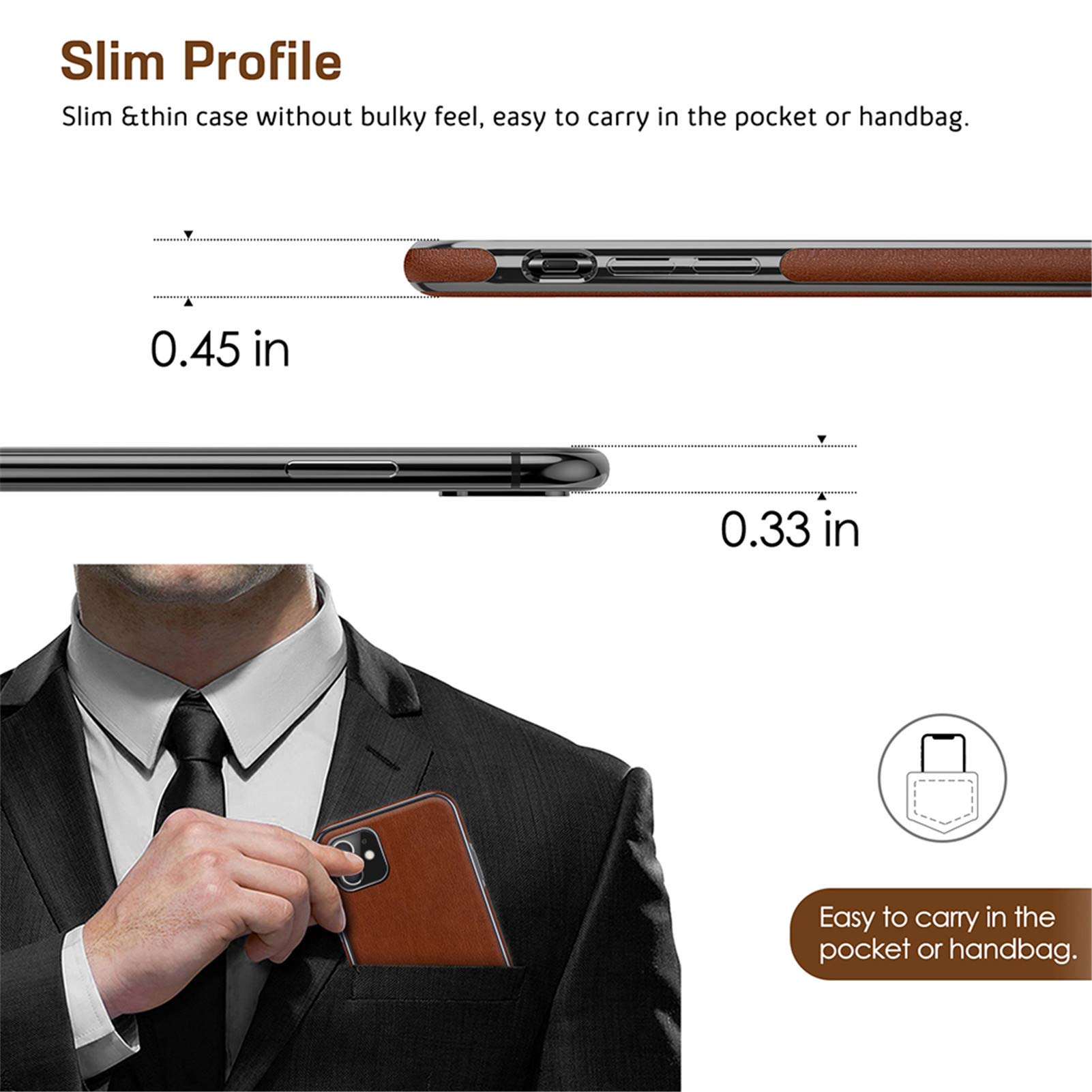 LOHASIC for iPhone 11 Case, Slim Business PU Leather Thin Elegant TPU Bumper Soft Anti-Slip Scratch Resistant Full Protective Phone Cover Cases Compatible with iPhone 11(2019) 6.1"- Brown