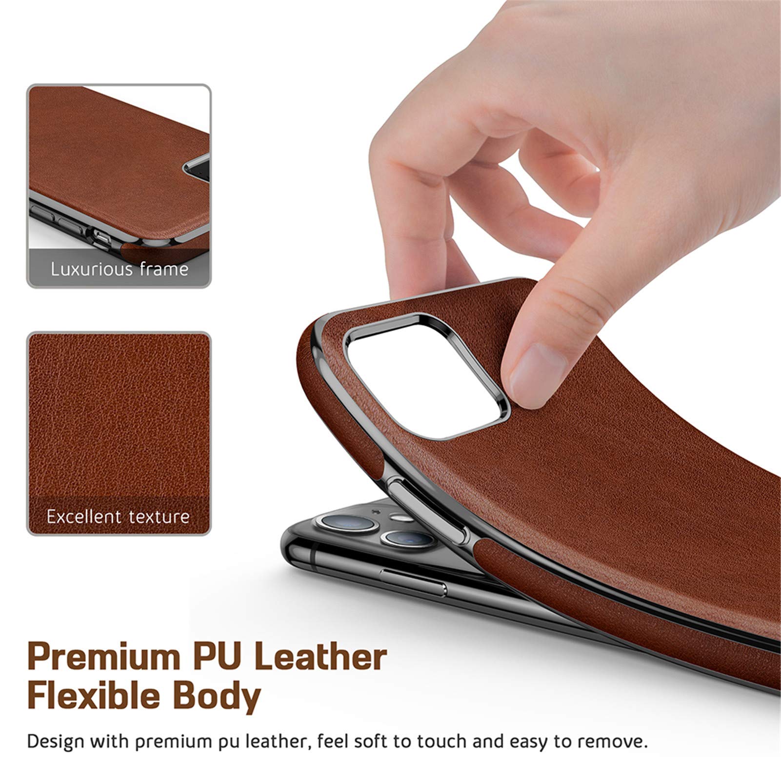 LOHASIC for iPhone 11 Case, Slim Business PU Leather Thin Elegant TPU Bumper Soft Anti-Slip Scratch Resistant Full Protective Phone Cover Cases Compatible with iPhone 11(2019) 6.1"- Brown