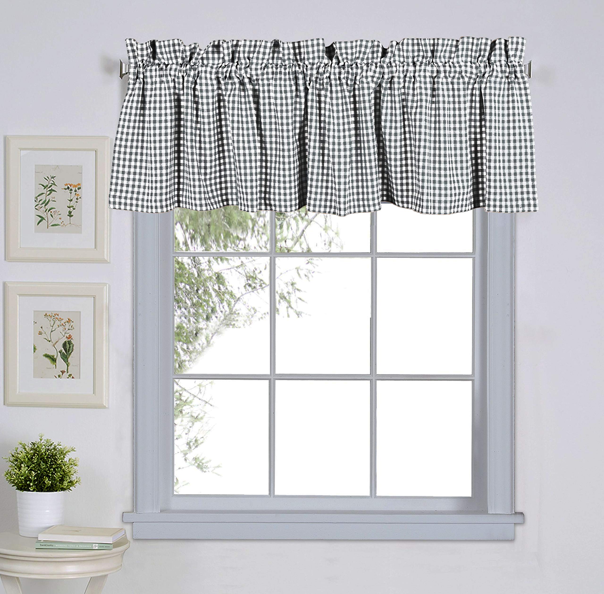 Native Fab Set of 2 Farmhouse Valance Curtains for Windows 54"x18" for Living Room Bedroom Kitchen Windows Bathroom, Rustic Vintage Curtain Valances Rod Pocket - Grey White