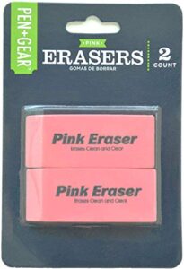 pen+gear smudge-proof pink erasers 2 count