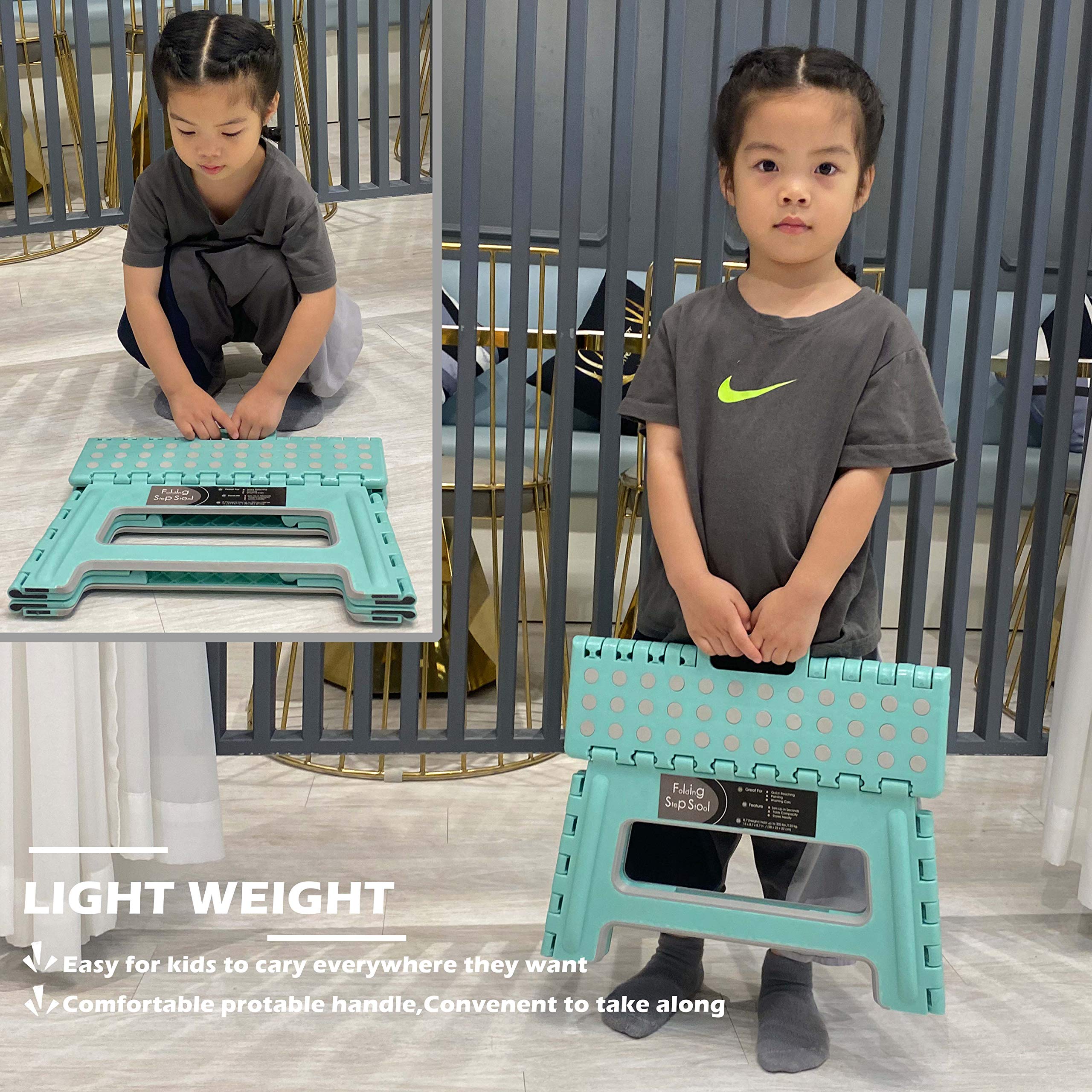 Folding Step Stool - 9" Height - Holds up 300 Lbs Lightweight Foldable Stepping Stool is Sturdy Enough to Support Adults & Safe Enough for Kids. Skid Resistant and Open with one Hand