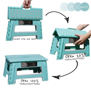 Folding Step Stool - 9" Height - Holds up 300 Lbs Lightweight Foldable Stepping Stool is Sturdy Enough to Support Adults & Safe Enough for Kids. Skid Resistant and Open with one Hand