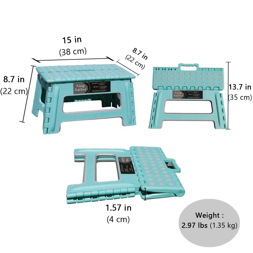 Folding Step Stool - 9" Height - Holds up 300 Lbs Lightweight Foldable Stepping Stool is Sturdy Enough to Support Adults & Safe Enough for Kids. Skid Resistant and Open with one Hand