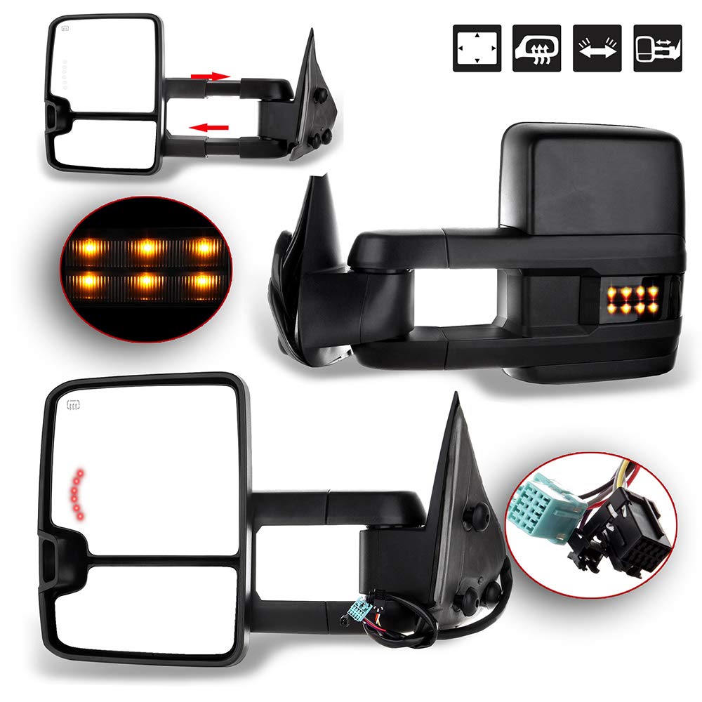 FEIPARTS Tow Mirrors Fit for 2003-2006 for Chevy for GMC Sierra Pickup Yukon Yukon XL Yukon Denali for Cadillac Escalade All Model Towing Mirrors Pair Left and Right Power Heated Turn Signal Light