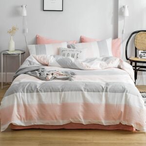 highbuy stripe duvet cover queen bedding sets kids comforter duvet cover grey white pink cotton bedding sets queen comforter cover with zipper kids duvet cover set for boys teens