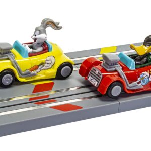 Scalextric Micro Scalextric My First Looney Tunes Bugs Bunny vs Daffy Duck Battery Powered 1:64 Slot Car Race Track Set G1141T, Yellow & Red