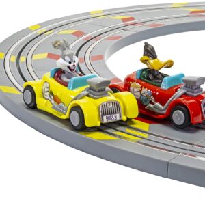 Scalextric Micro Scalextric My First Looney Tunes Bugs Bunny vs Daffy Duck Battery Powered 1:64 Slot Car Race Track Set G1141T, Yellow & Red