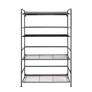 flipshelf folding metal bookcase-small space solution-no assembly-home, kitchen, bathroom and office black, 4 shelves, wide