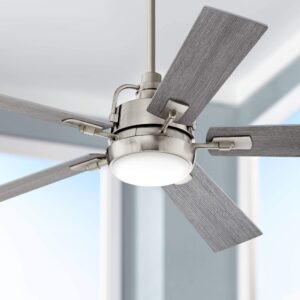 casa vieja 60" lemans modern industrial indoor ceiling fan with dimmable led light remote control brushed nickel gray oak opal etched glass for living kitchen bedroom family dining room