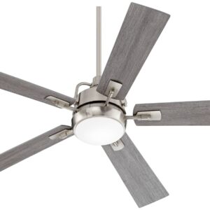 Casa Vieja 60" Lemans Modern Industrial Indoor Ceiling Fan with Dimmable LED Light Remote Control Brushed Nickel Gray Oak Opal Etched Glass for Living Kitchen Bedroom Family Dining Room