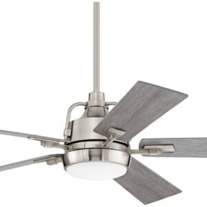 Casa Vieja 60" Lemans Modern Industrial Indoor Ceiling Fan with Dimmable LED Light Remote Control Brushed Nickel Gray Oak Opal Etched Glass for Living Kitchen Bedroom Family Dining Room