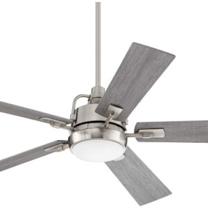 Casa Vieja 60" Lemans Modern Industrial Indoor Ceiling Fan with Dimmable LED Light Remote Control Brushed Nickel Gray Oak Opal Etched Glass for Living Kitchen Bedroom Family Dining Room