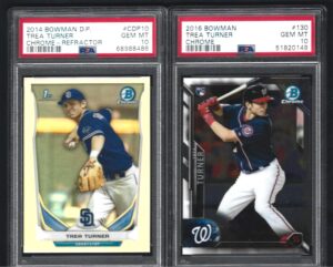 psa 10 bowman chrome refractor & bowman chrome trea turner 2 card rookie baseball lot graded psa gem mnit 10 superstar player