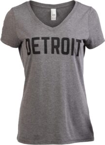 ann arbor t-shirt co. detroit | classic retro city navy detroiter 313 cool michigan women v-neck t-shirt top-(greyv,xl)