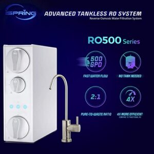 iSpring RO500-BN, NSF Certified Tankless RO Reverse Osmosis Water Filtration System, 500 GPD Fast Flow, Brushed Nickel Faucet, 2:1 Pure to Drain Ratio, White