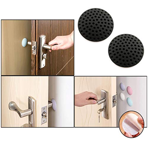 HJ Garden 2PCS Black Wall Protectors Door Handle Bumpers Buffer Guard Doorknob Rubber Self Adhesive Silencer Crash Pad for Home Office Doorstop Door Stopper