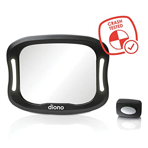 Diono Easy View XXL Baby Car Mirror with Extra Wide View, Safety Car Seat Mirror for Rear Facing Infant with 360 Rotation, LED Night Light, Wide Crystal Clear View, Shatterproof, Crash Tested