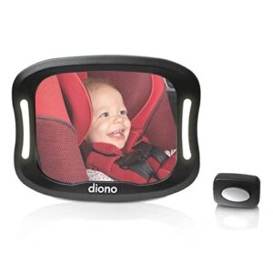 diono easy view xxl baby car mirror with extra wide view, safety car seat mirror for rear facing infant with 360 rotation, led night light, wide crystal clear view, shatterproof, crash tested